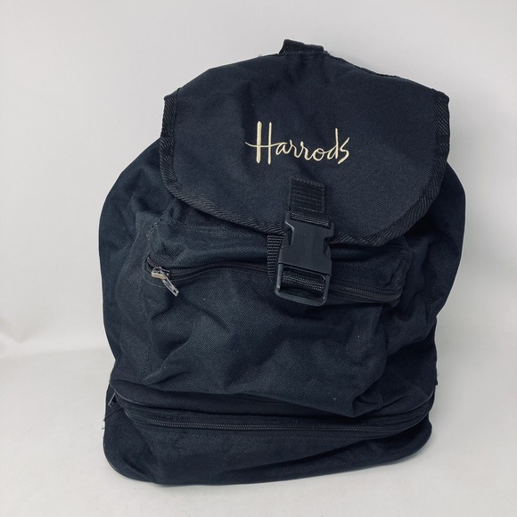 Harrods | Bags | Harrods Black Gold Nylon Large Backpack Knapsack Purse ...
